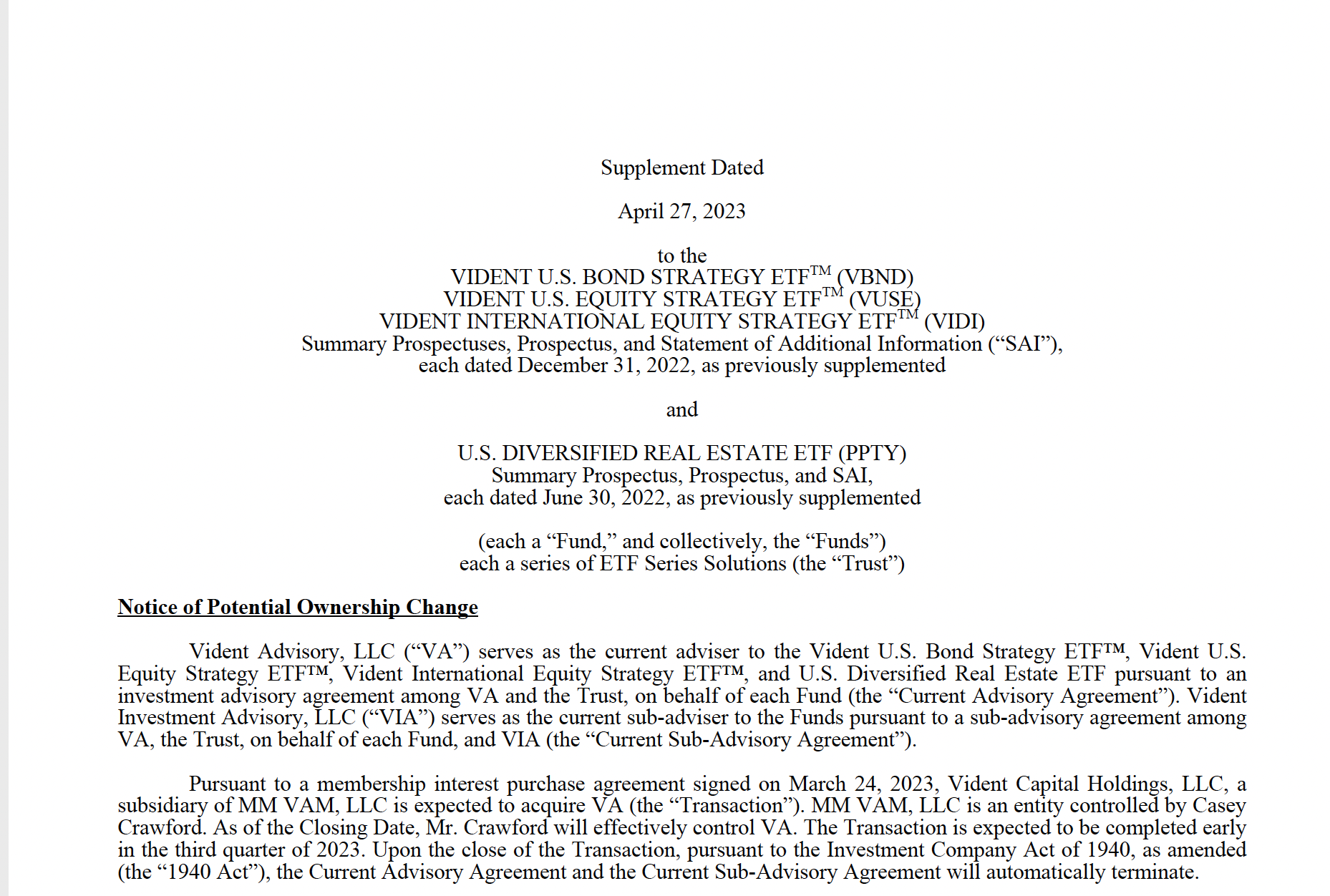 Summary Prospectus - Vident